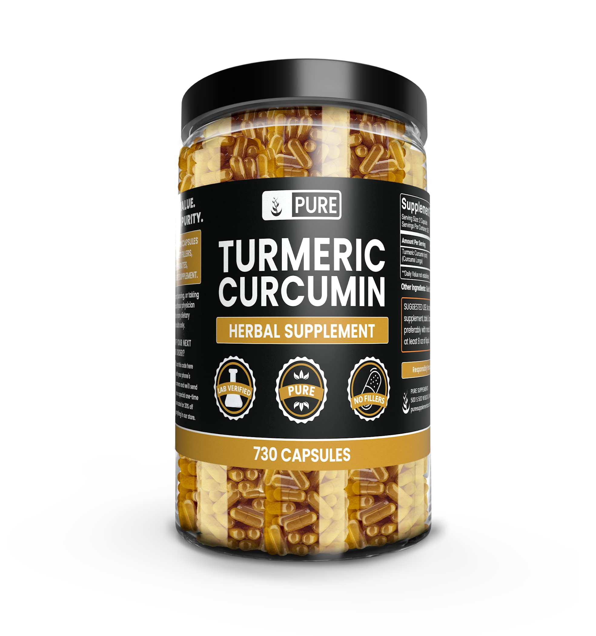 Suplemento dietético PURE ORIGINAL INGREDIENTS: cúrcuma, curcumina, 730 ...