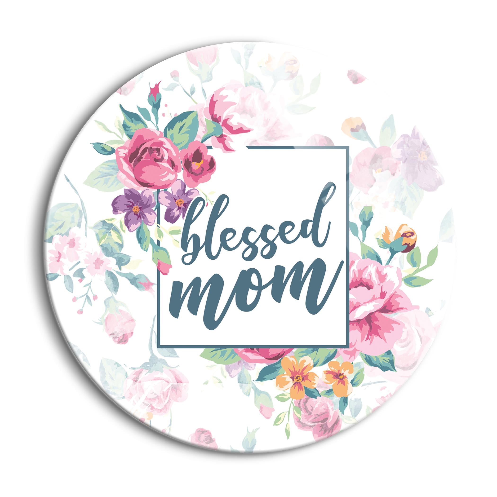 Blessed Mom Pink Floral 24 inch Glass Round Wall Hanging Sign - Walmart.com