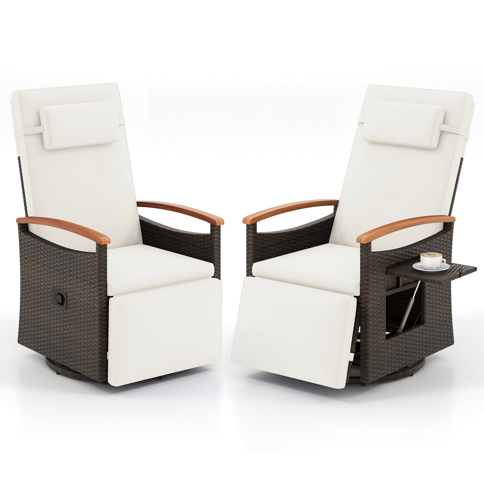 Click here for Gymax Set Of 2 Outdoor 360° Swivel Rattan Recliner... prices