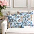 Blue Floral Pillow Covers Set of 4, Vintage Mediterranean Tile Orange ...