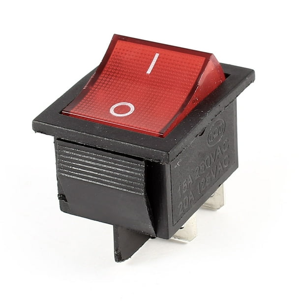 AC250V/15A AC125V/20A 4 Terminals DPST On/Off Rocker Switch Red ...