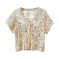 Conairie Womens Short Sleeve Cardigans Summer Crochet Solid Color Tops ...
