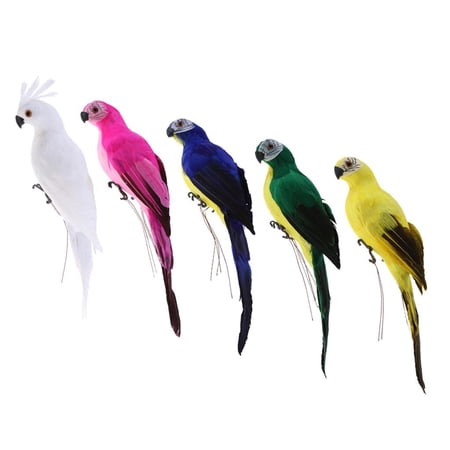 5 Pieces Artificial Macaw Parrot Bird Decorative Bird with Feathers ...