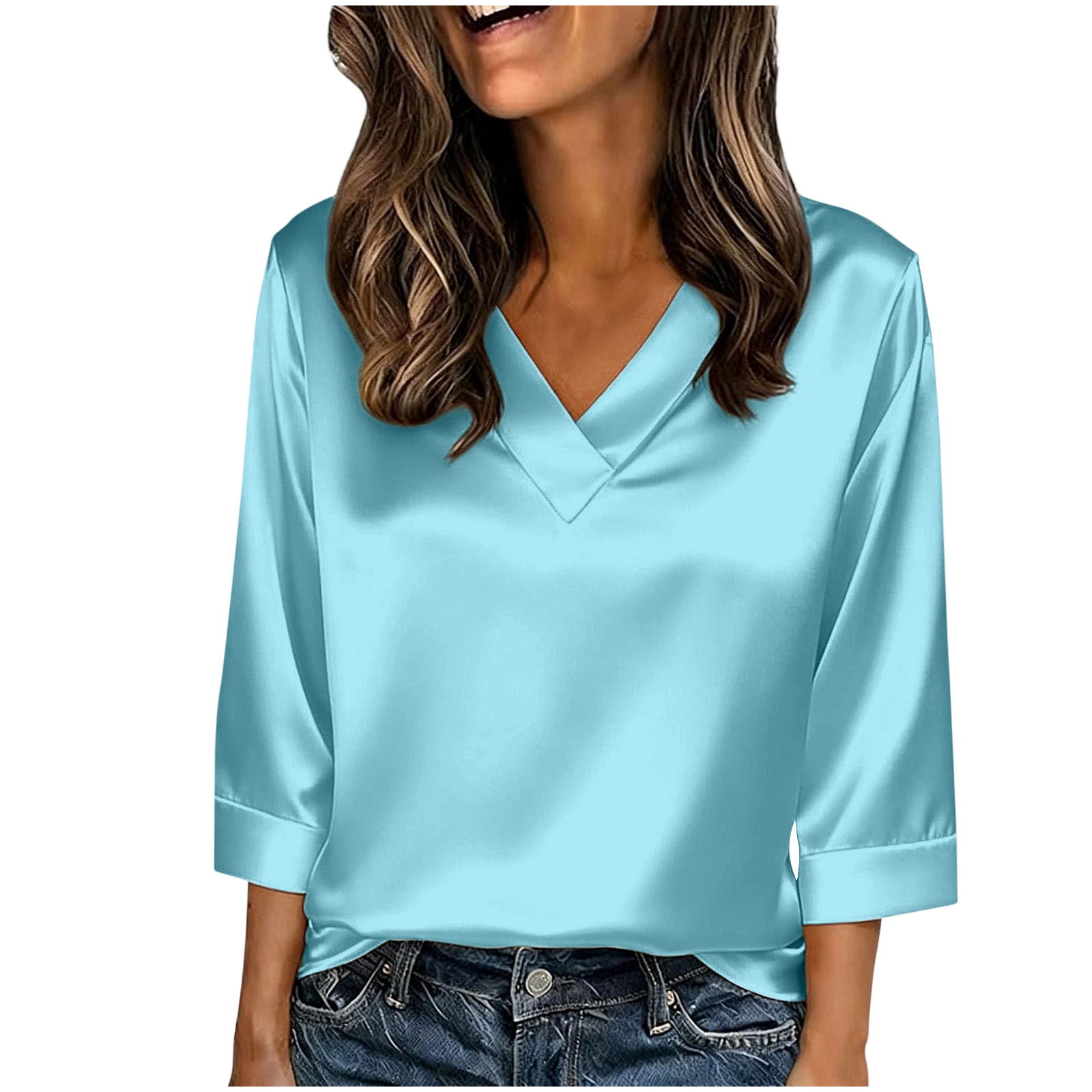 Click here for Blvb Satin Blouses For Women Silky Shirts V Neck 3... prices