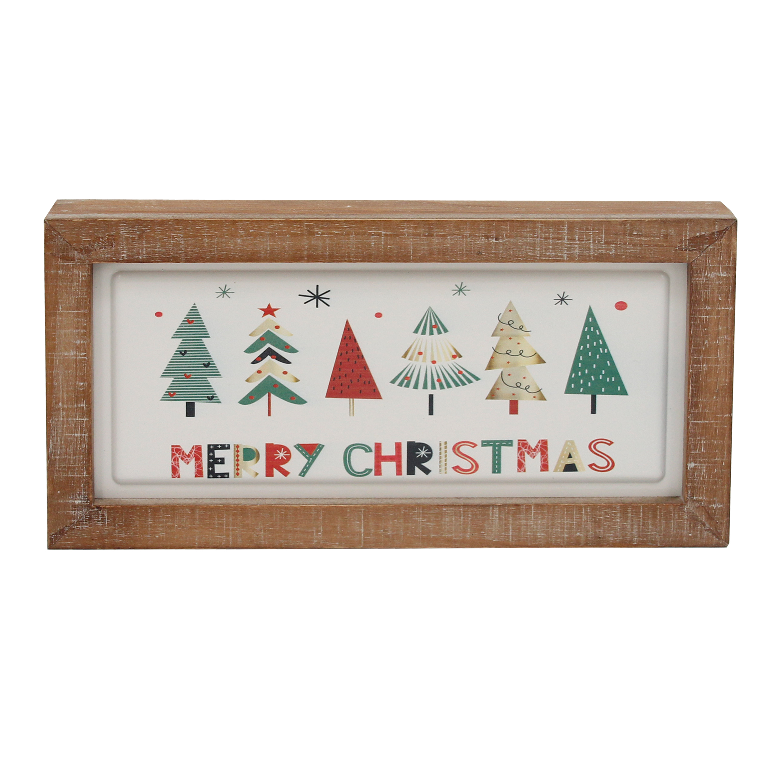 11.75" Framed Merry Christmas with Trees Wall Sign - Walmart.com