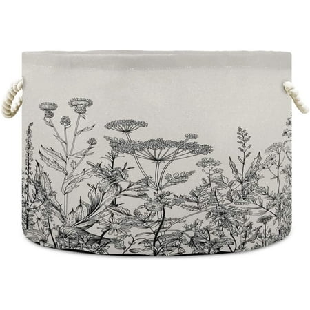 Flowers Print Storage Basket Toy Round Large Baskets Canvas Foldable ...