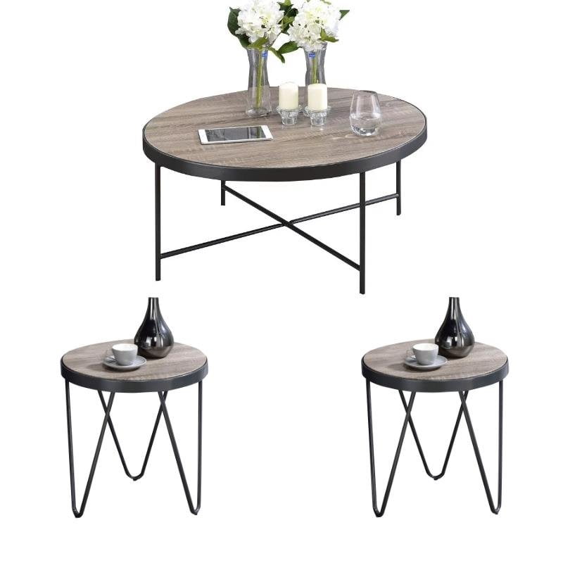 Bage 3 Piece Modern Coffee Table and End Table Set in Weathered Gray ...