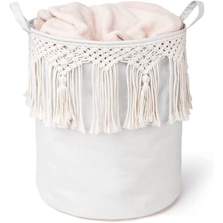 Macrame Laundry Basket Boho Laundry Hamper with Woven Macrame Tassel ...