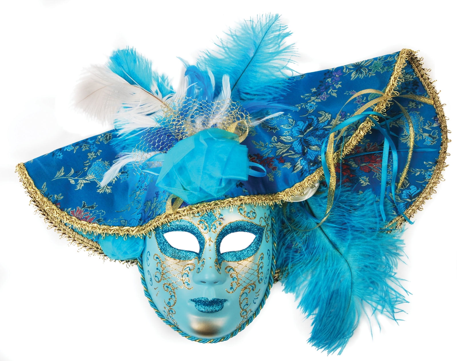 Loftus Feather Hat Full Face Venetian Mask, Light Blue, One Size ...