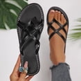 Black Ladies Flat Slippers Pearl Decor Round Open Toe Flip Flop ...