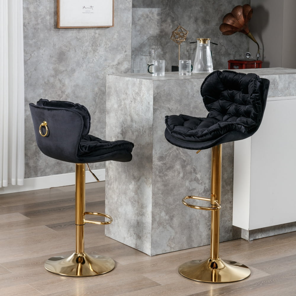 Swivel Bar Stools Set of 2,Height Adjustable Velvet Armless Dining ...