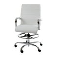 BizChair Mid-Back White LeatherSoft Drafting Chair with Adjustable Foot ...