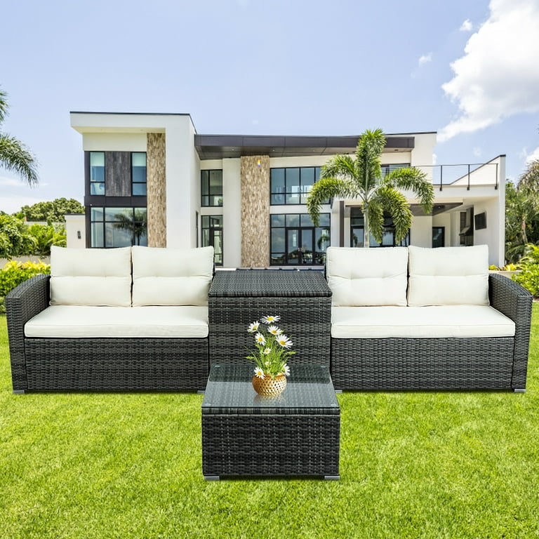 Rattan Outdoor Garden Furniture Corner Sofa With Storage Box | Cabinets ...