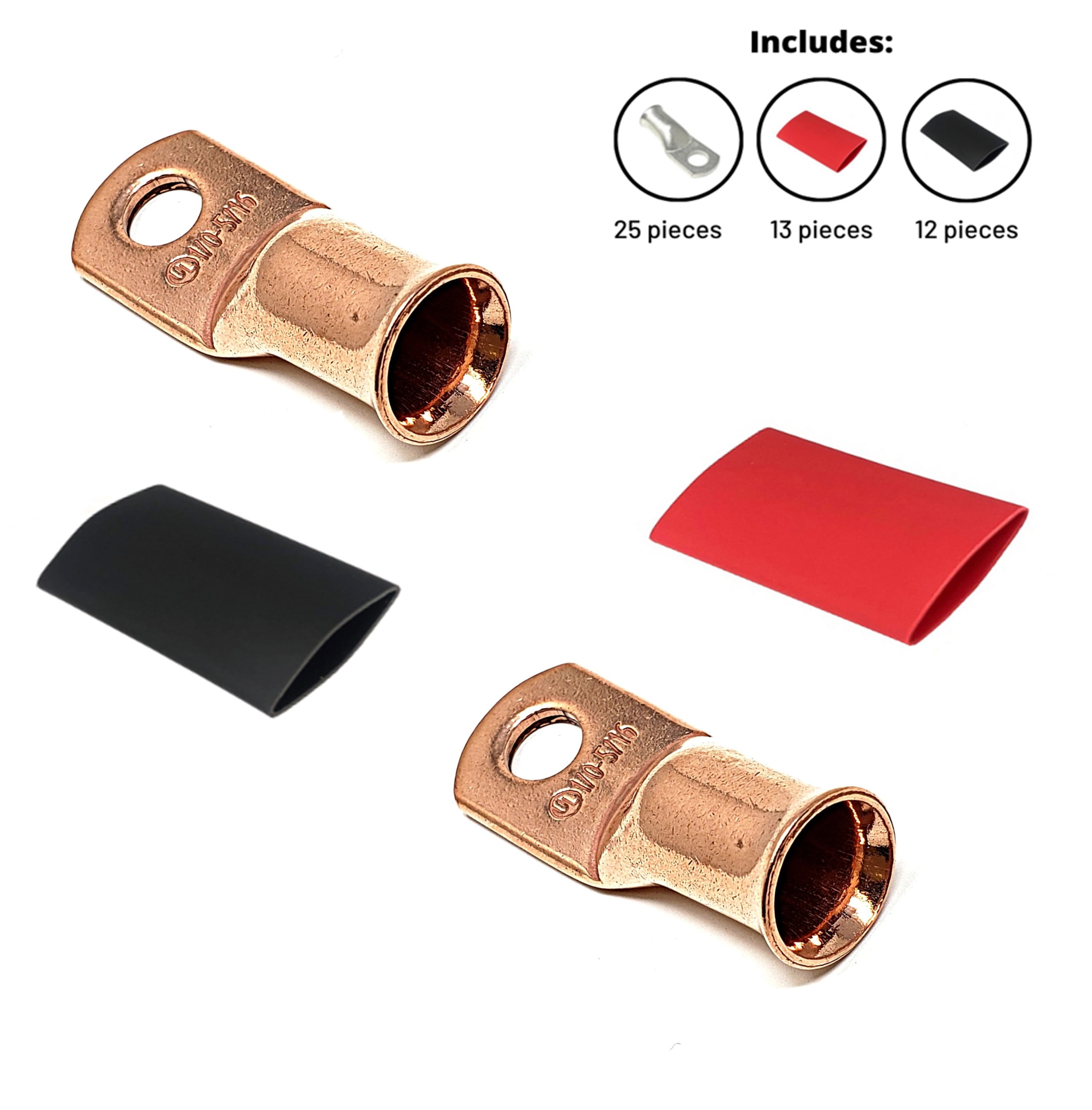 1 0 Gauge 5 16 In Pure Copper Cable Lugs With Heat Shrink 25 Pack 1-0-gauge-5-16-in-pure-copper-cable-lugs-with-heat-shrink-25-pack