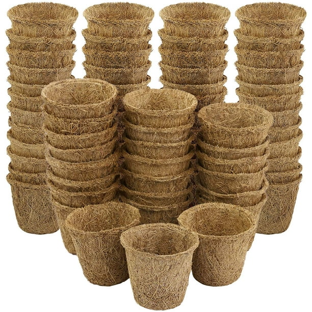 100 Pack Coco Coir Pots Biodegradable with 100 Pieces Plant Labels Mini ...