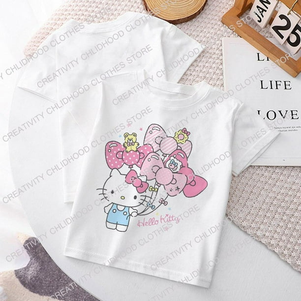 Camiseta de flores de Hello Kitty para niños, ropa de calle informal ...