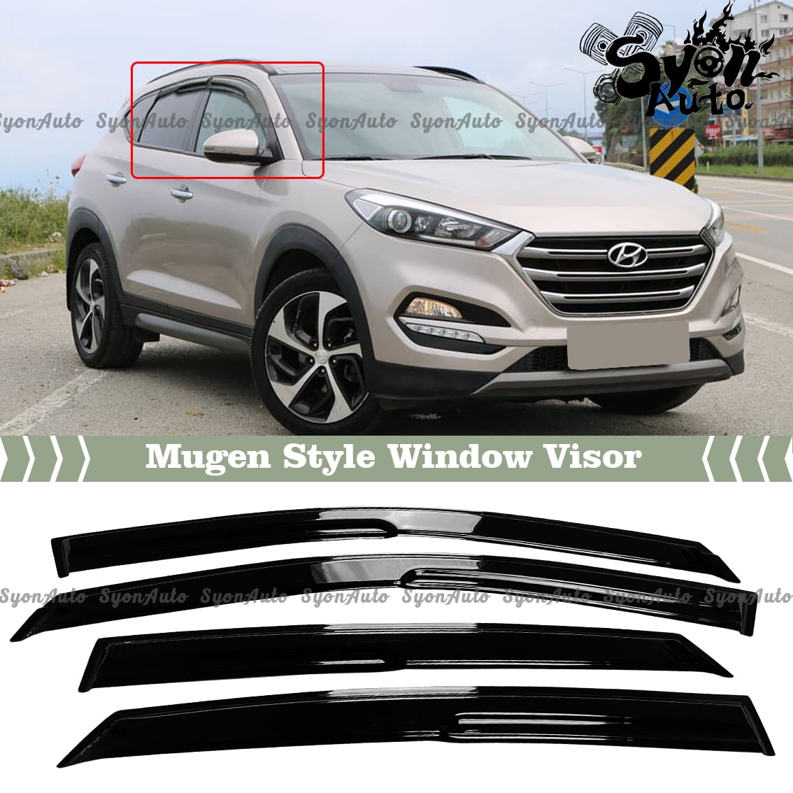 Fits 2016-2021 Hyundai Tucson 3D Wavy JDM Mugen Style Window Visor Rain ...