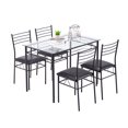 Kmowoo Iron Glass Dining Table and Chairs Black One Table and Four ...