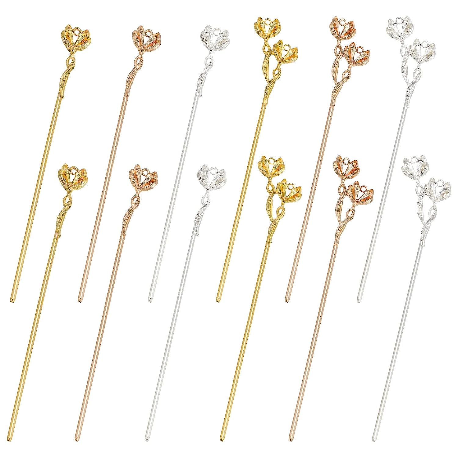 12pcs Hair Sticks 2 Style Flower Shape Hair Forks 3 Colors Hair ...