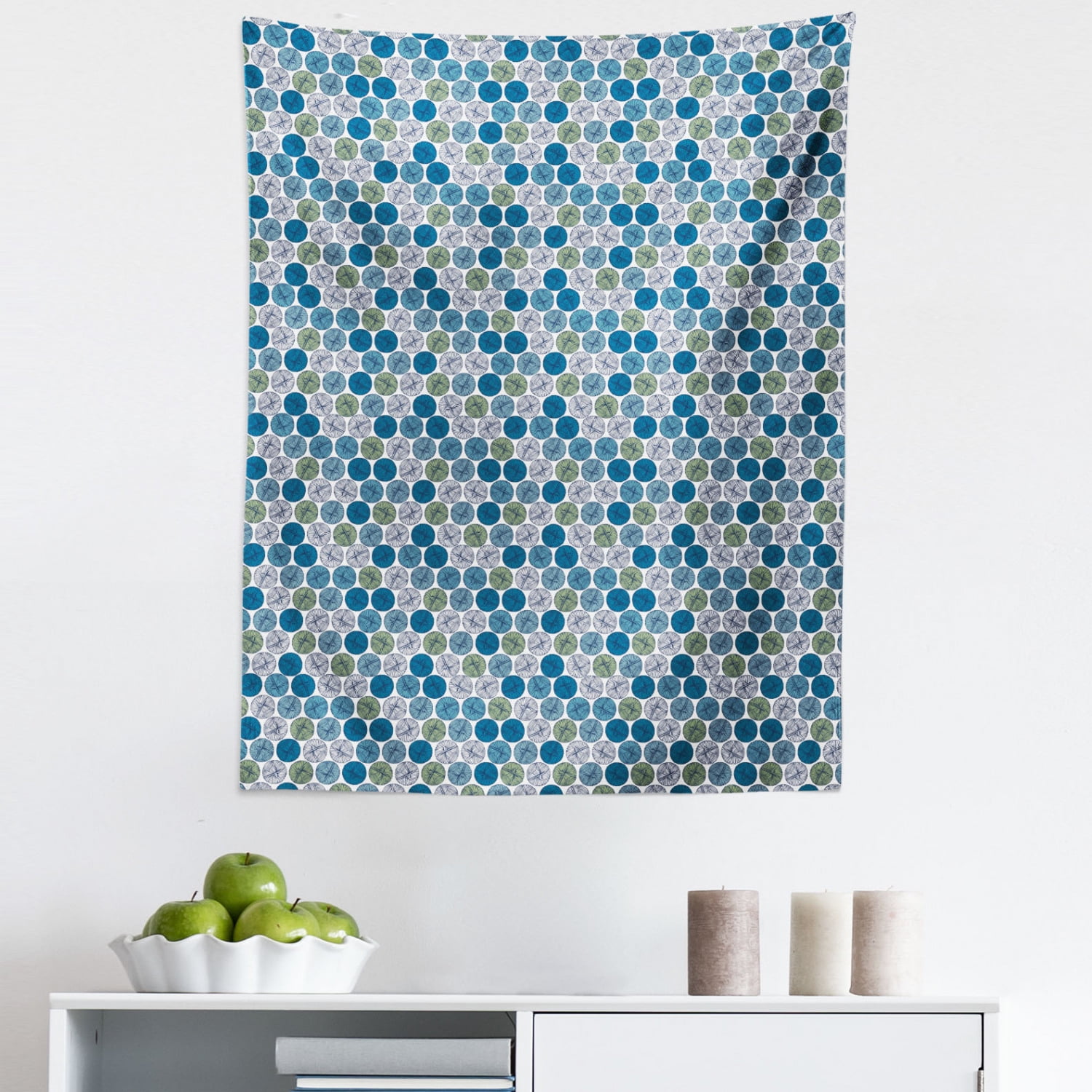 Hobby Tapestry, Knitting Themed Pattern with Doodle Drawn Balls of Yarn ...
