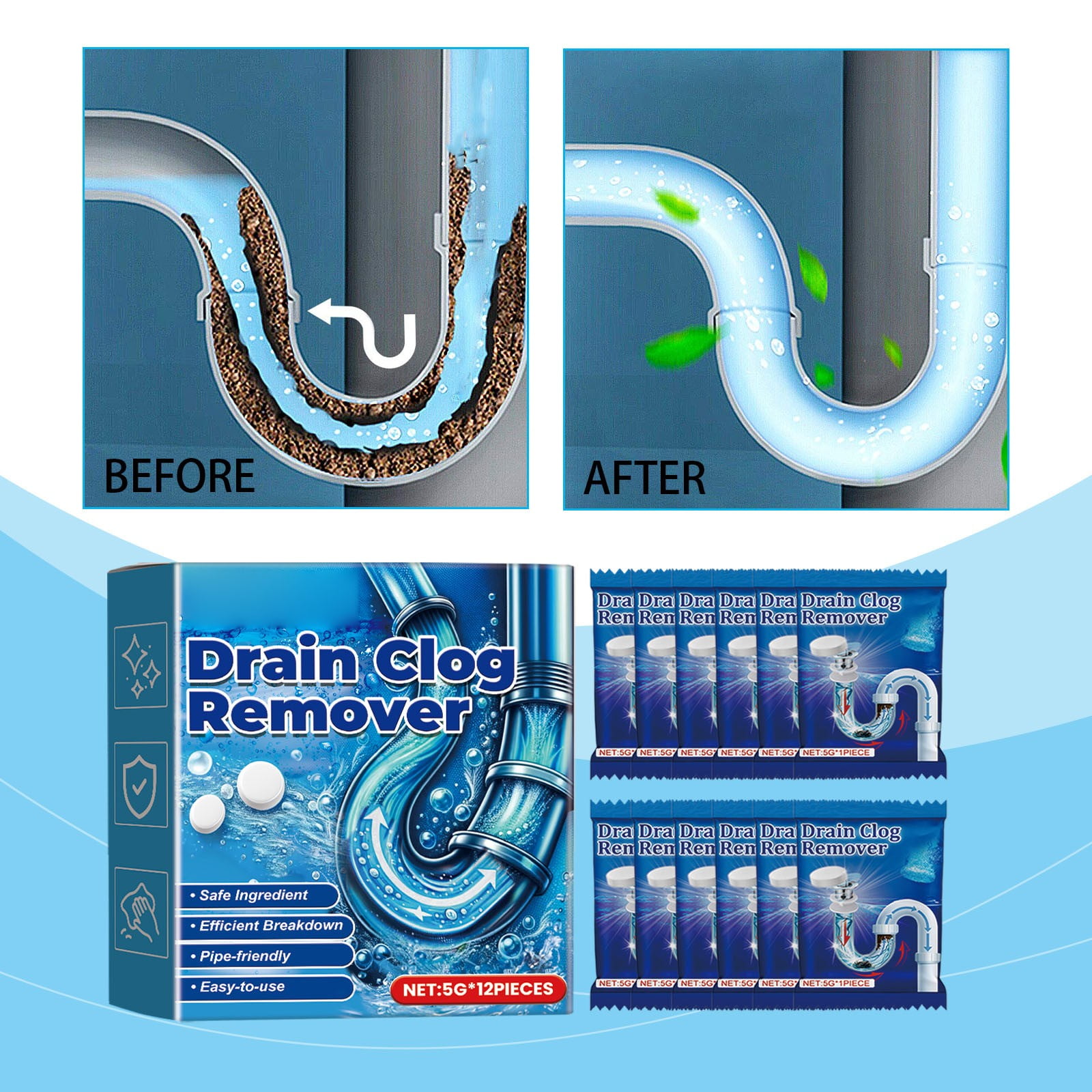 Drain Clog Remover；Effervescent Tablets For Cleaning Pipe Dirt ...