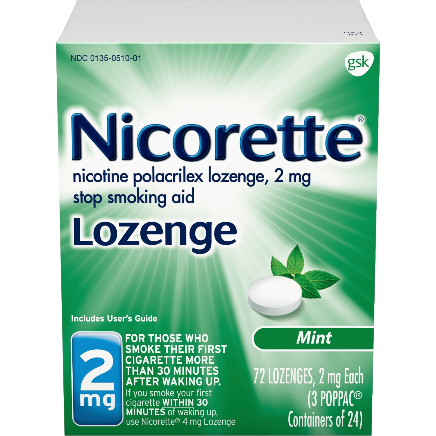 Nicorette Nicotine Lozenges to Stop Smoking, 2mg, Mint Flavor - 72 ...