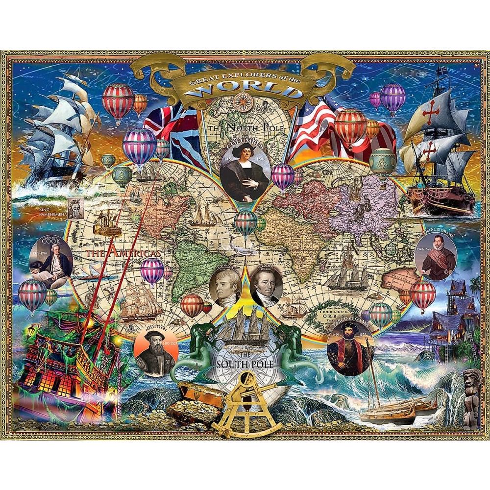 White Mountain Puzzles Great Explorers of the World Map-1000 Piece ...