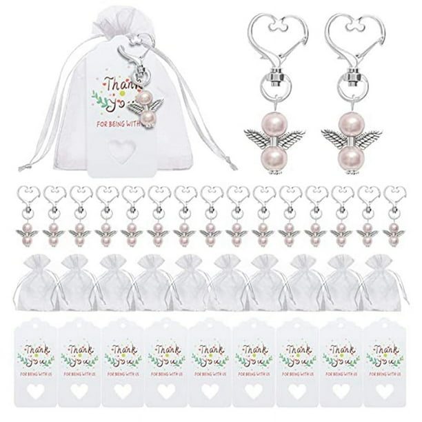 Symkmb 40 Sets Pearl Angel with Heart-Shape Keychain Wedding Favor Set ...