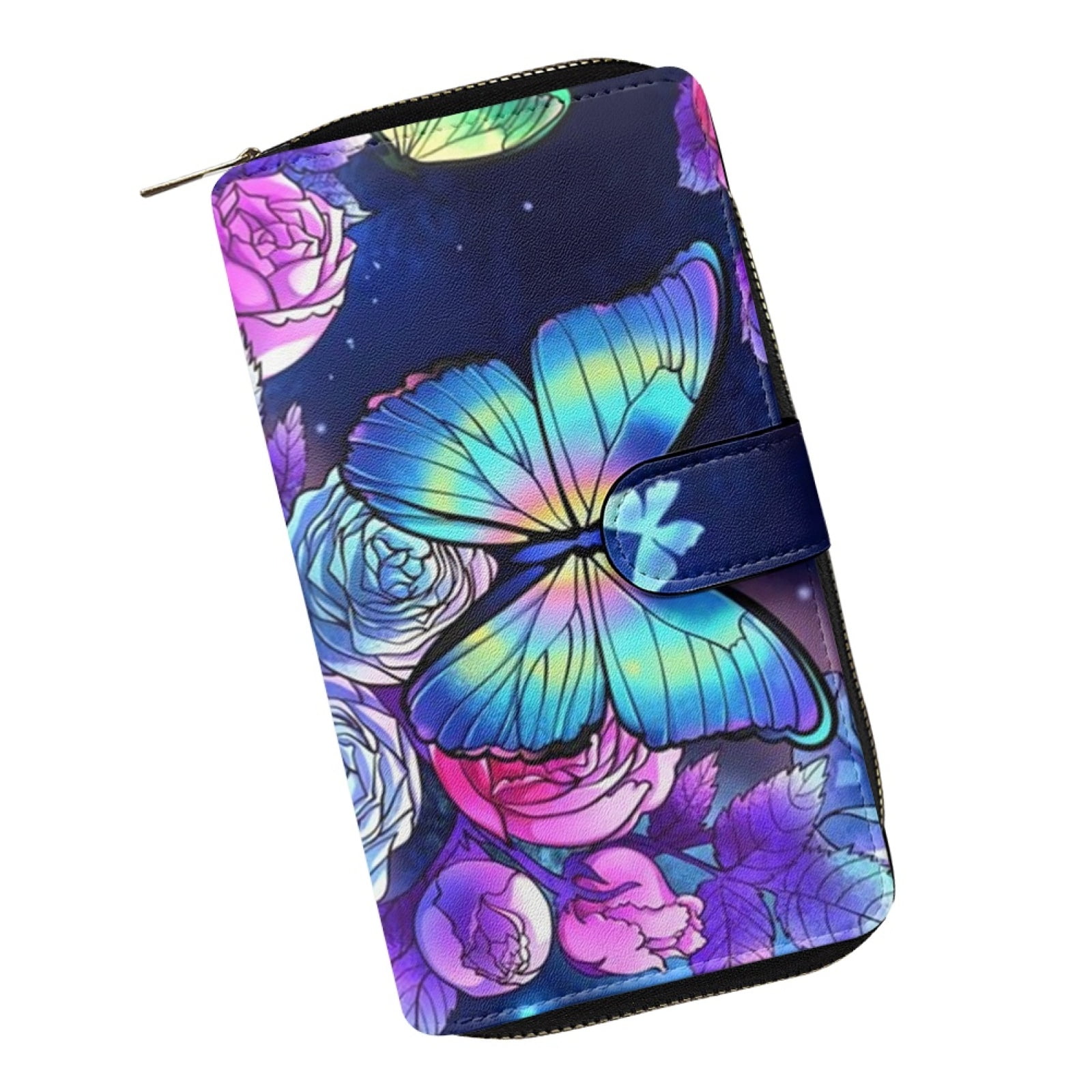 Xoenoiee Peony Floral Butterfly Print Women Snap on Wallet Faux Leather ...