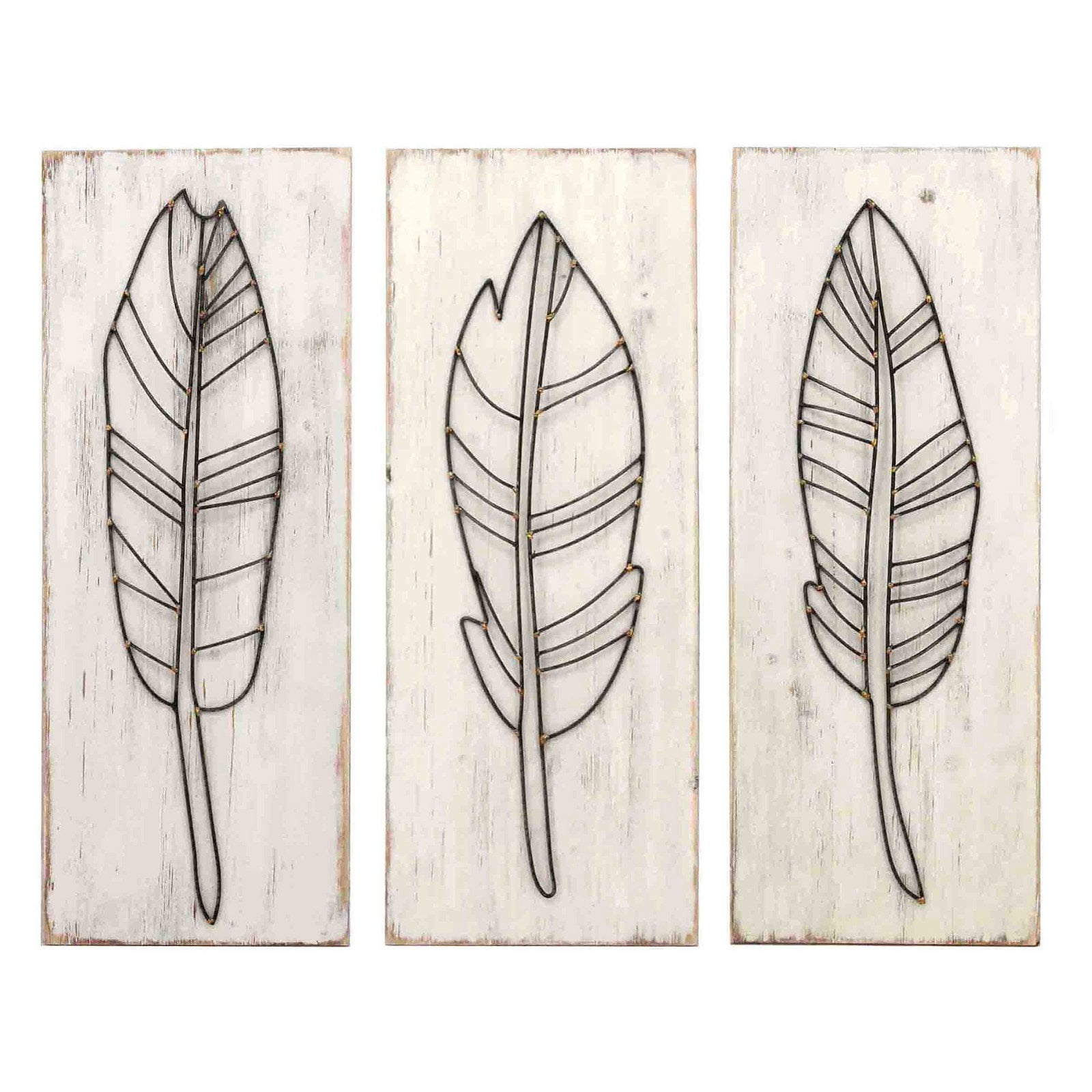 Sagebrook Home Wood Feather Wall Decor - Set of 3 - Walmart.com