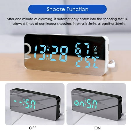 Digital Mirror Alarm Clock 115 RGB 3 Time Displays Luminance Adjustment ...