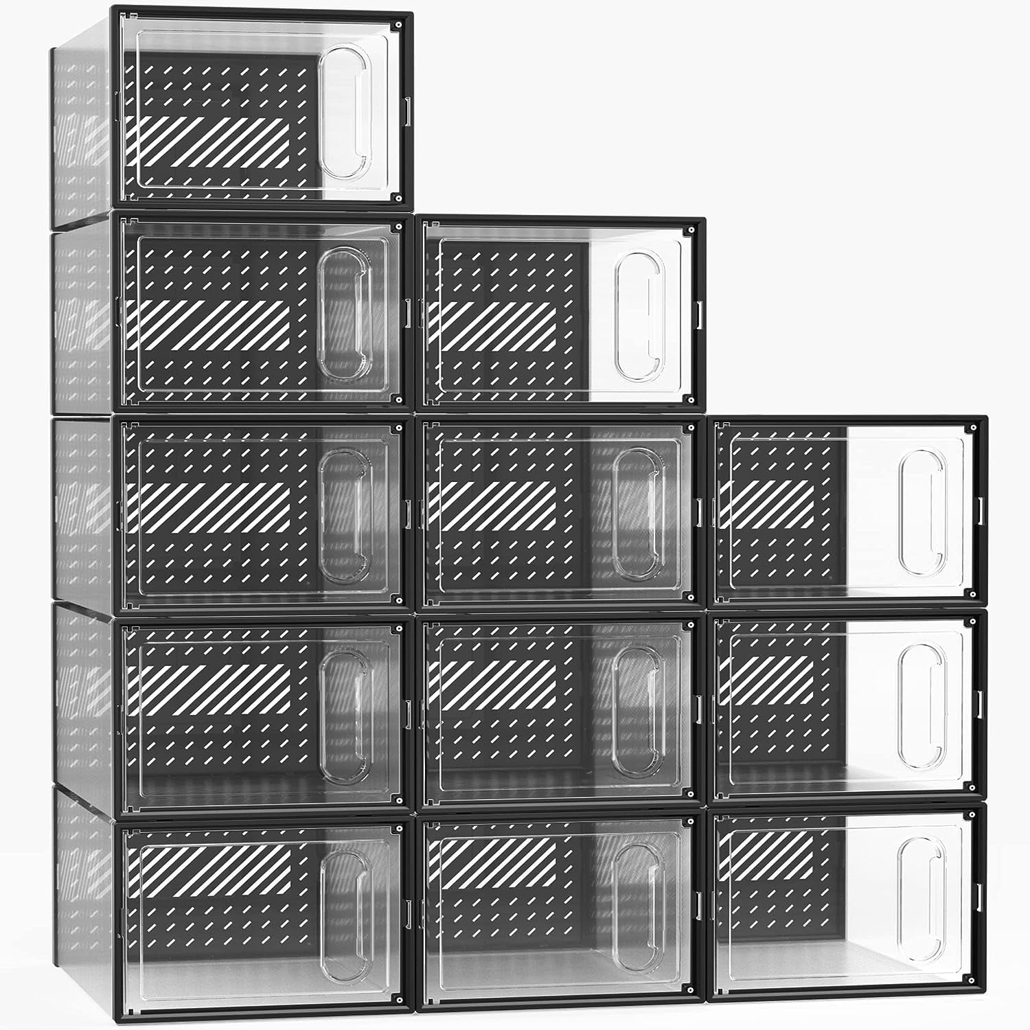 Large Shoe Box, 6/12x Clear Plastic Organizers With Magnetic Doors Stackable Dust-Proof Sneaker ...
