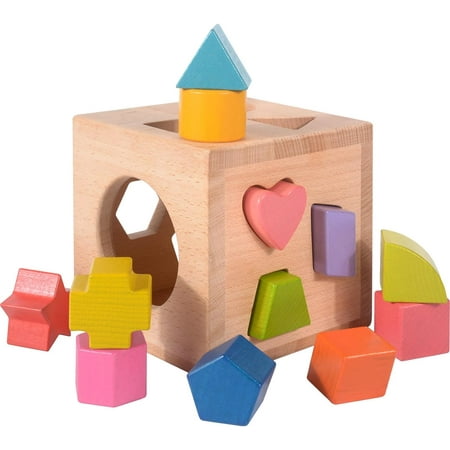 Wooden shape sorting box | 12 shapes of early childhood education ...