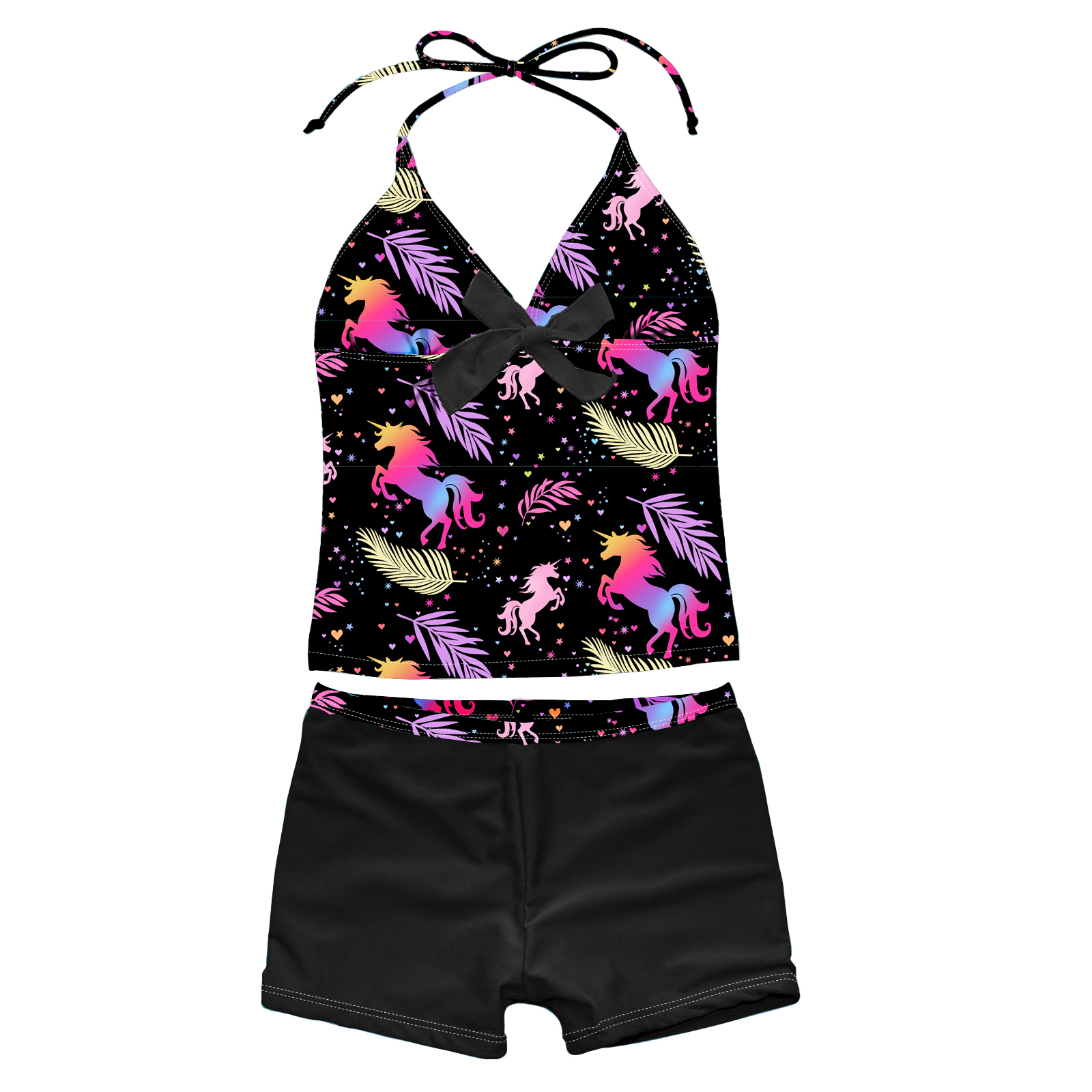 MSemis Kids Girls Swimsuit Printed Halter Tank Top with Boyshort ...
