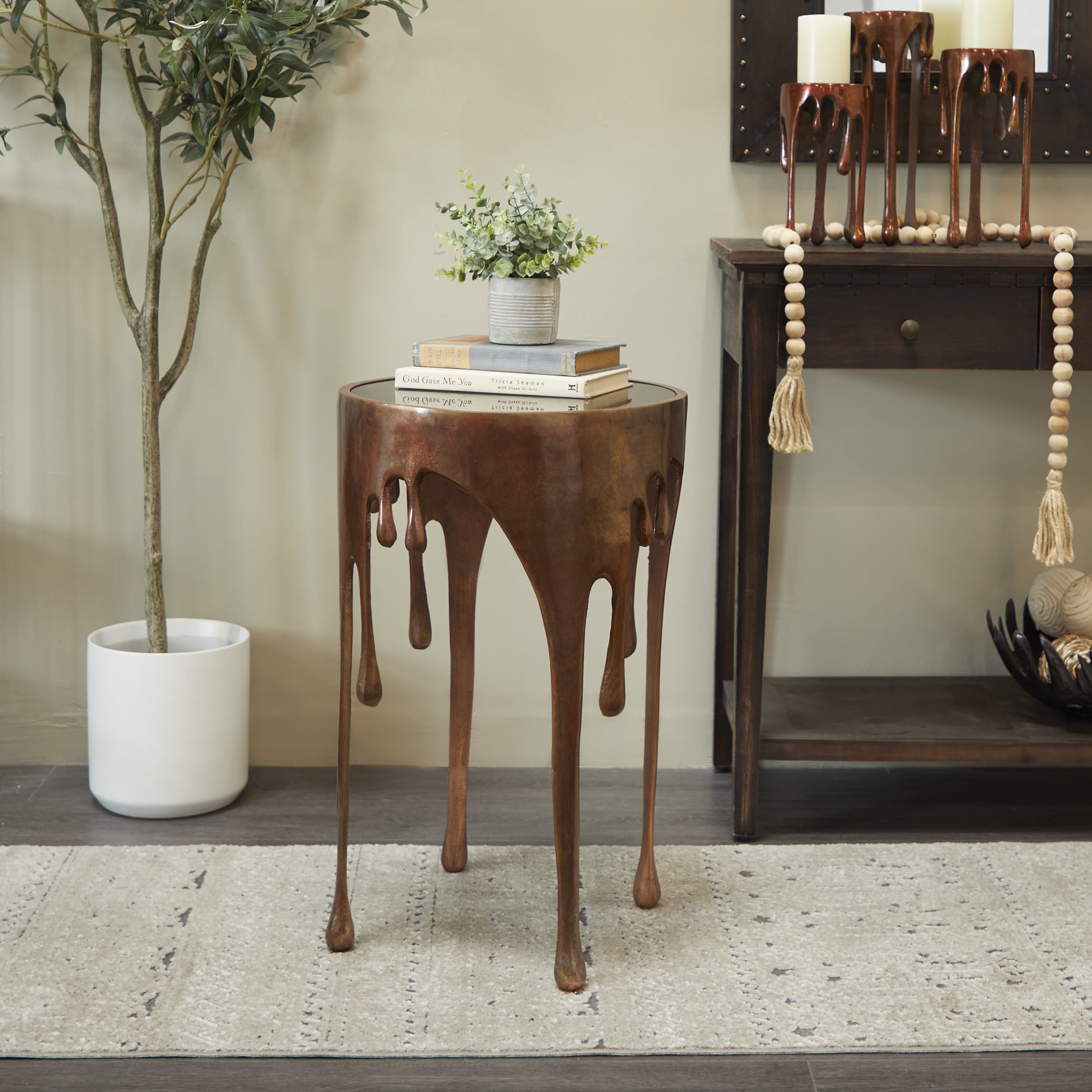 DecMode 16" x 25" Copper Aluminum Drip Accent Table with Melting Design ...