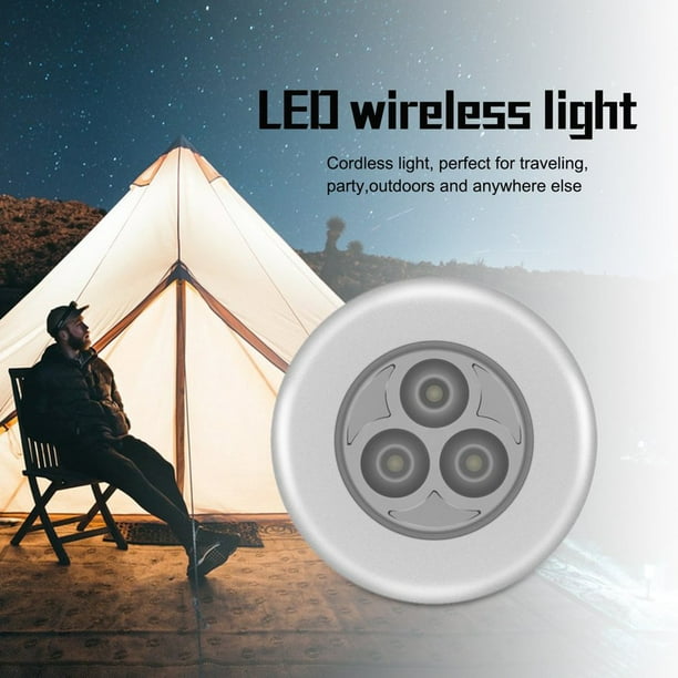 2 PACKS Round LED Pat Lamp 3 LEDs Touch Lamp Ceiling Wall/Cabinet Light ...