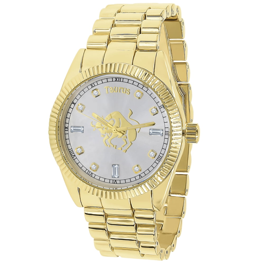 Mens 18K Gold Finish Taurus Bull Zodiac Sign Astrology Metal Band ...