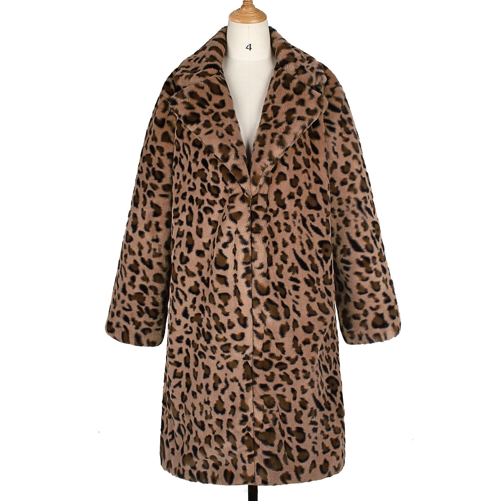 Voncos Womens Faux Fur Coat Plush Winter Coat Leopard Print