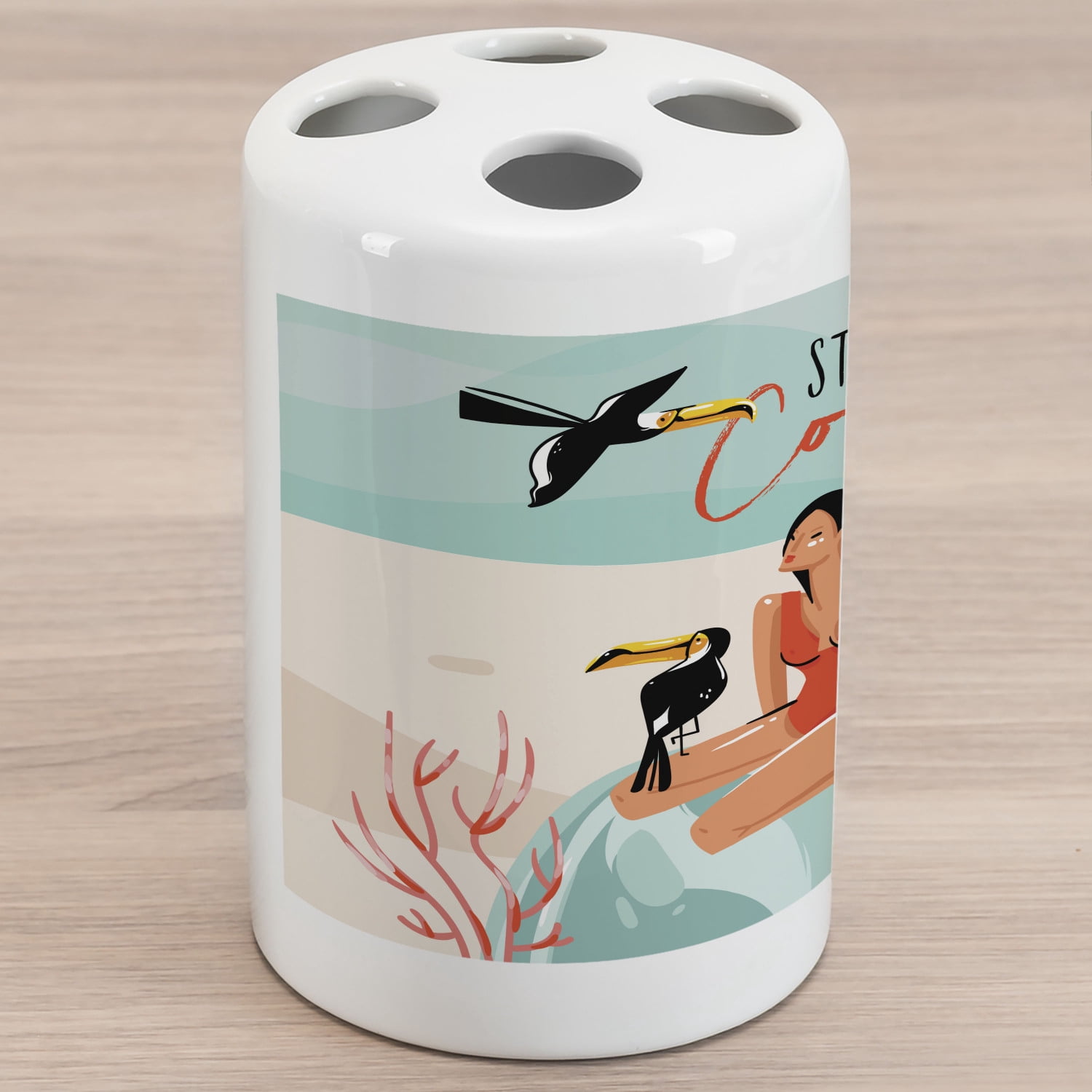 Stay Cool Ceramic Toothbrush Holder, Abstract Doodle with Girl Sitting ...