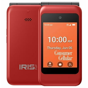 Consumer Cellular Iris Flip Phone, 8GB, Red with Camera - Walmart.com