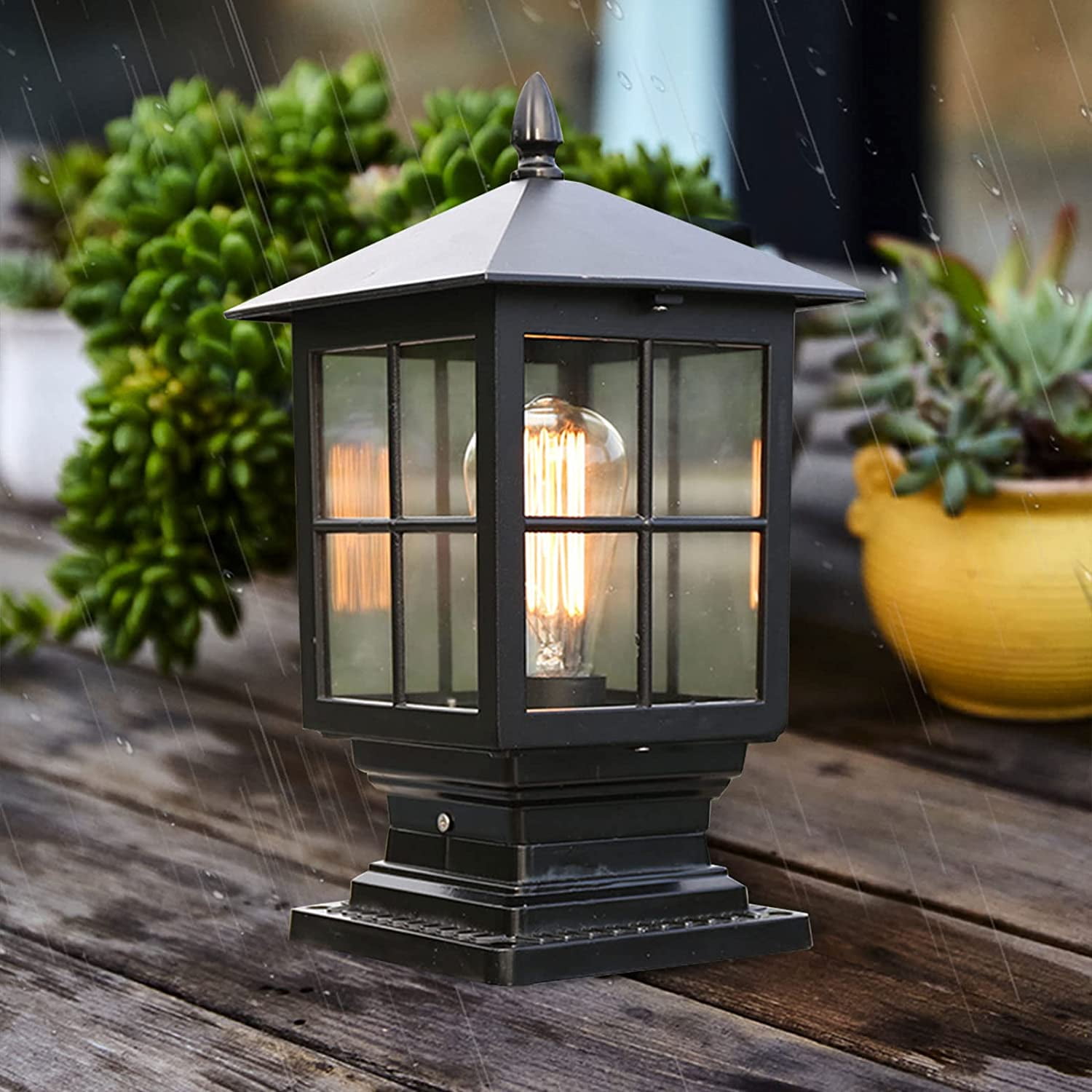 FETCOI Vintage Aluminum Lamp Pillar Light Outdoor Garden LED Lantern ...