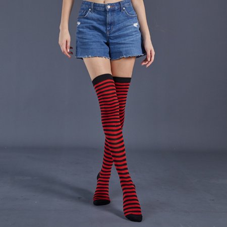 Pack of 2 Striped Plus Size Thigh High Socks Breathability Unique ...