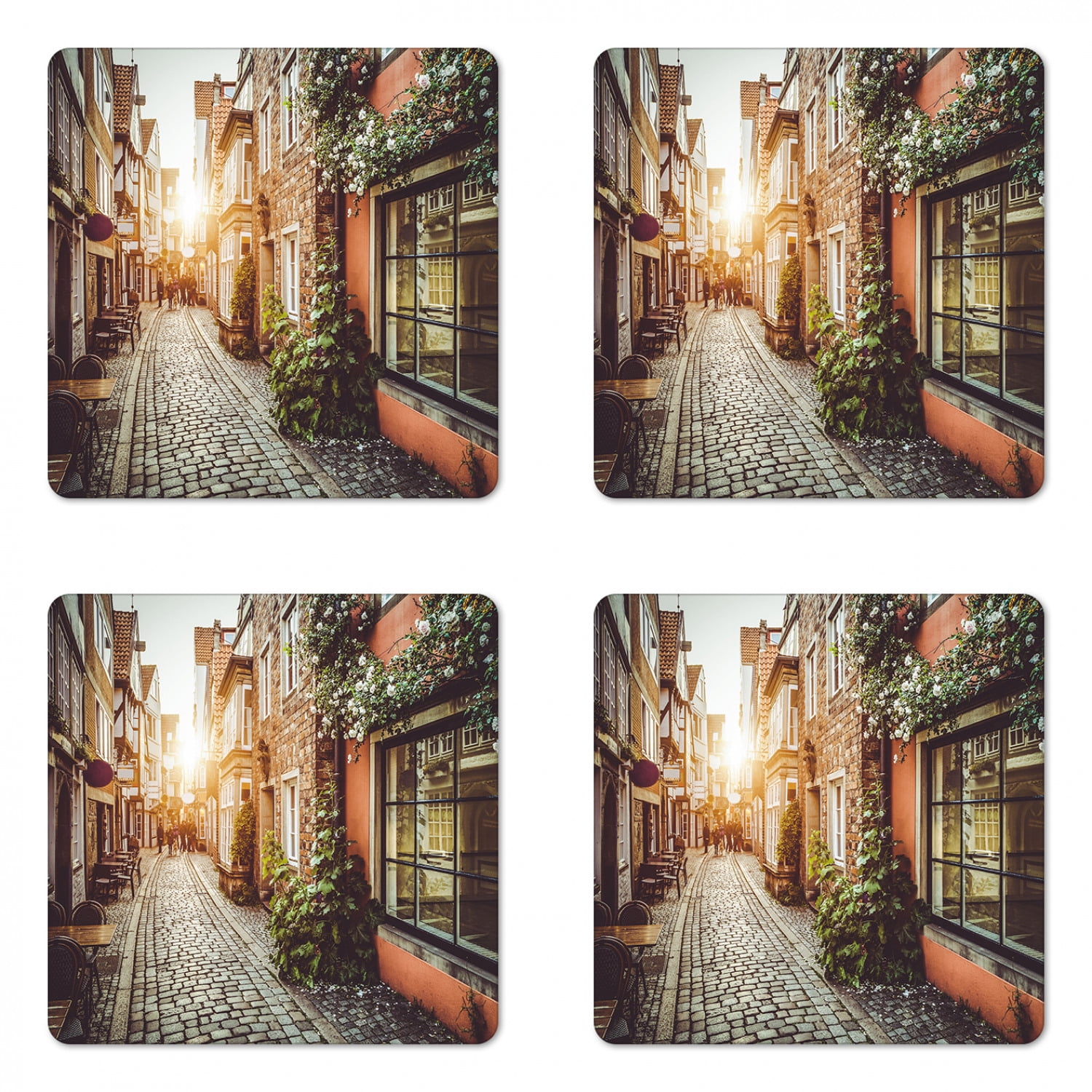 City Coaster Set of 4, Old Town Photography Europe Scenes Vintage ...
