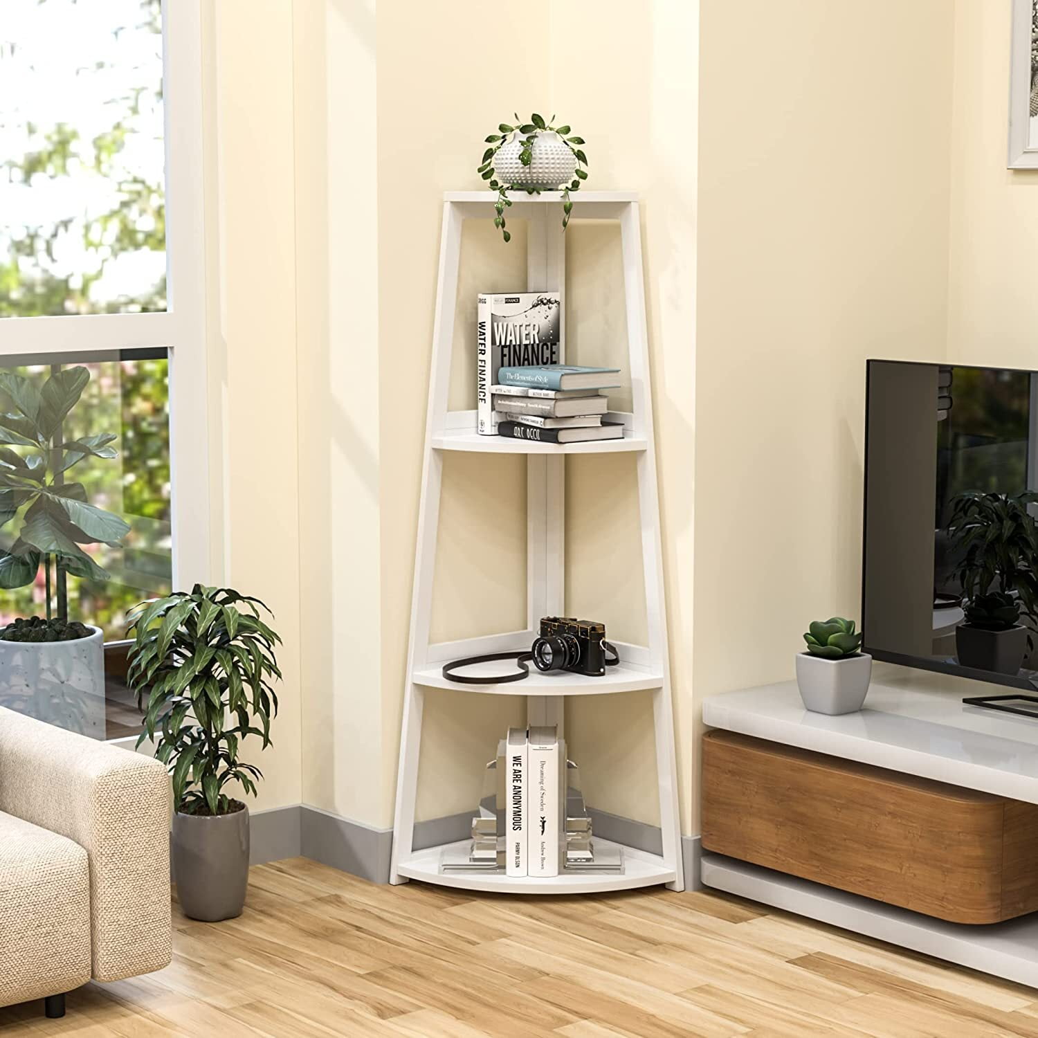 Gzxs 4 Tier Bamboo Corner Bookshelf, 47.2 Inch Tall Bookcase, Open ...