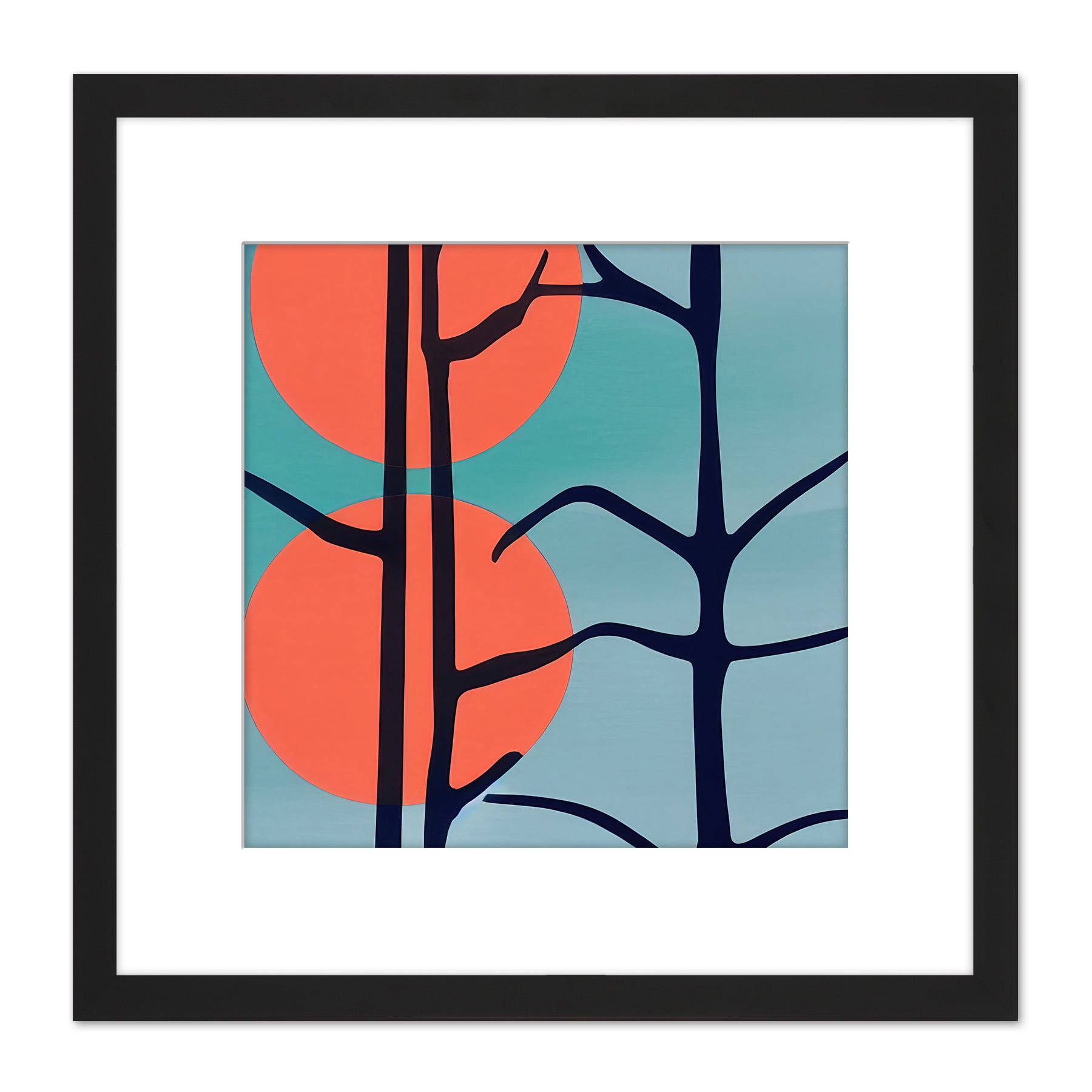 Dark Tree Outline Modern Pattern Detail With Two Suns Coral And Teal ...
