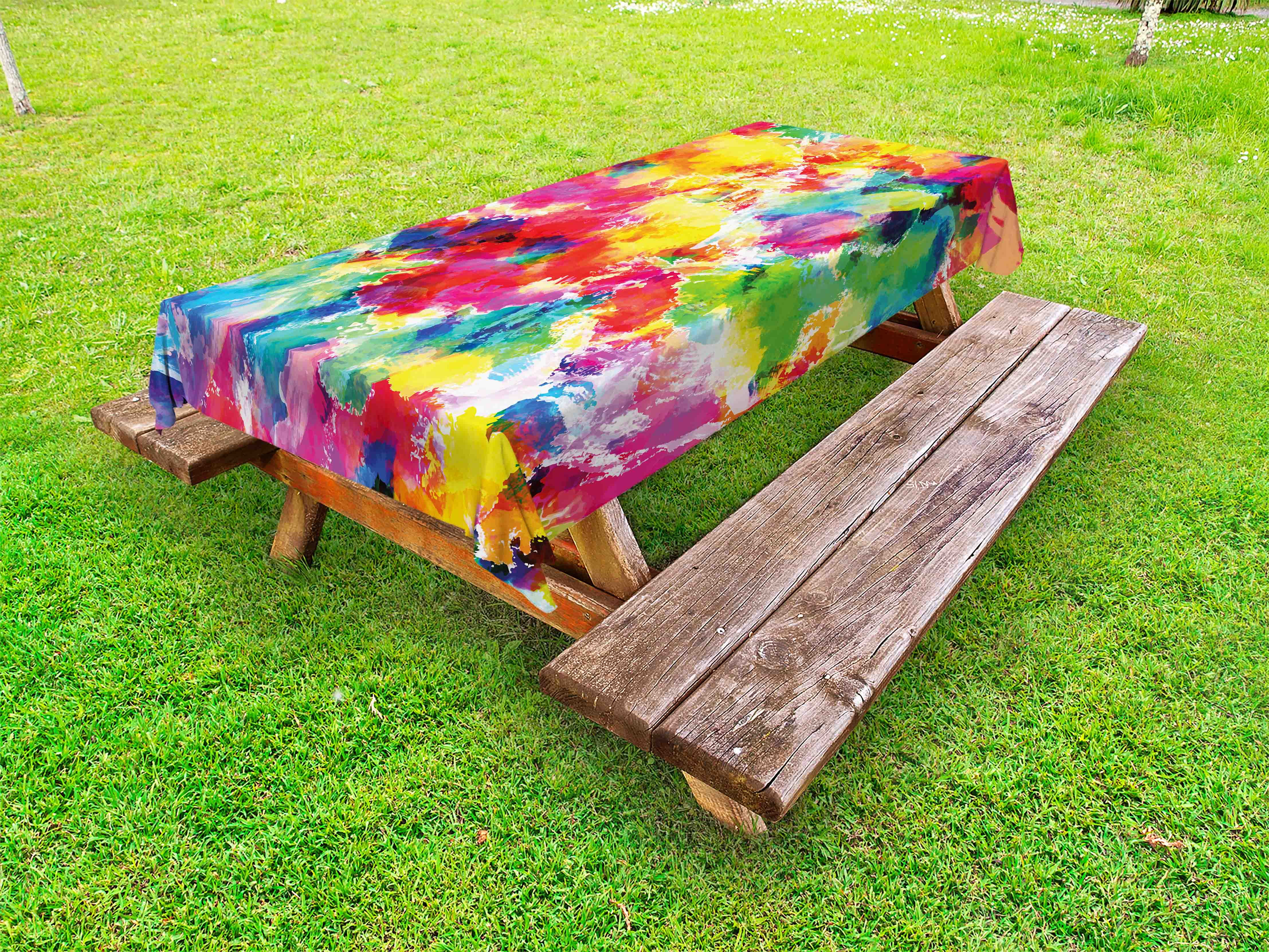 Pastel Outdoor Tablecloth, Oil Painting Style Abstract Watercolors ...