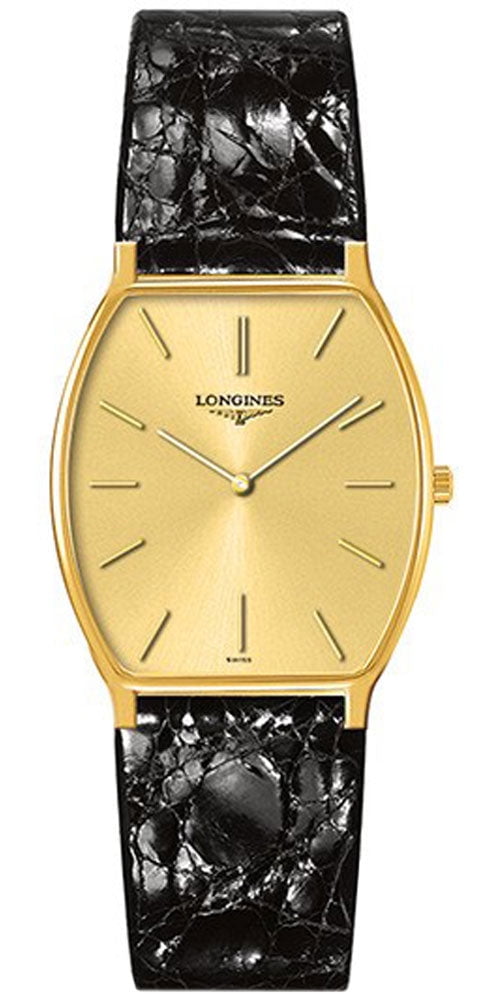 Longines Prestige 18K Yellow Gold Tonneau Black Leather Luxury Mens ...