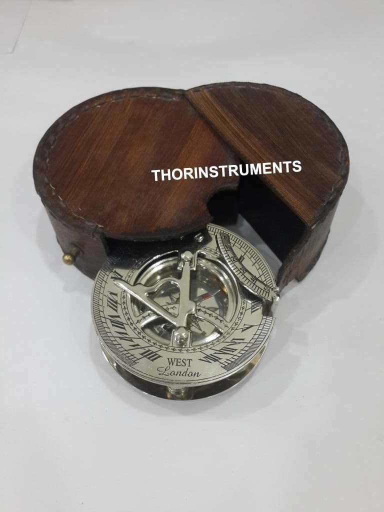 Solid Brass 3 Inch Sundial Compass - With Brown Leather Case is Free ...