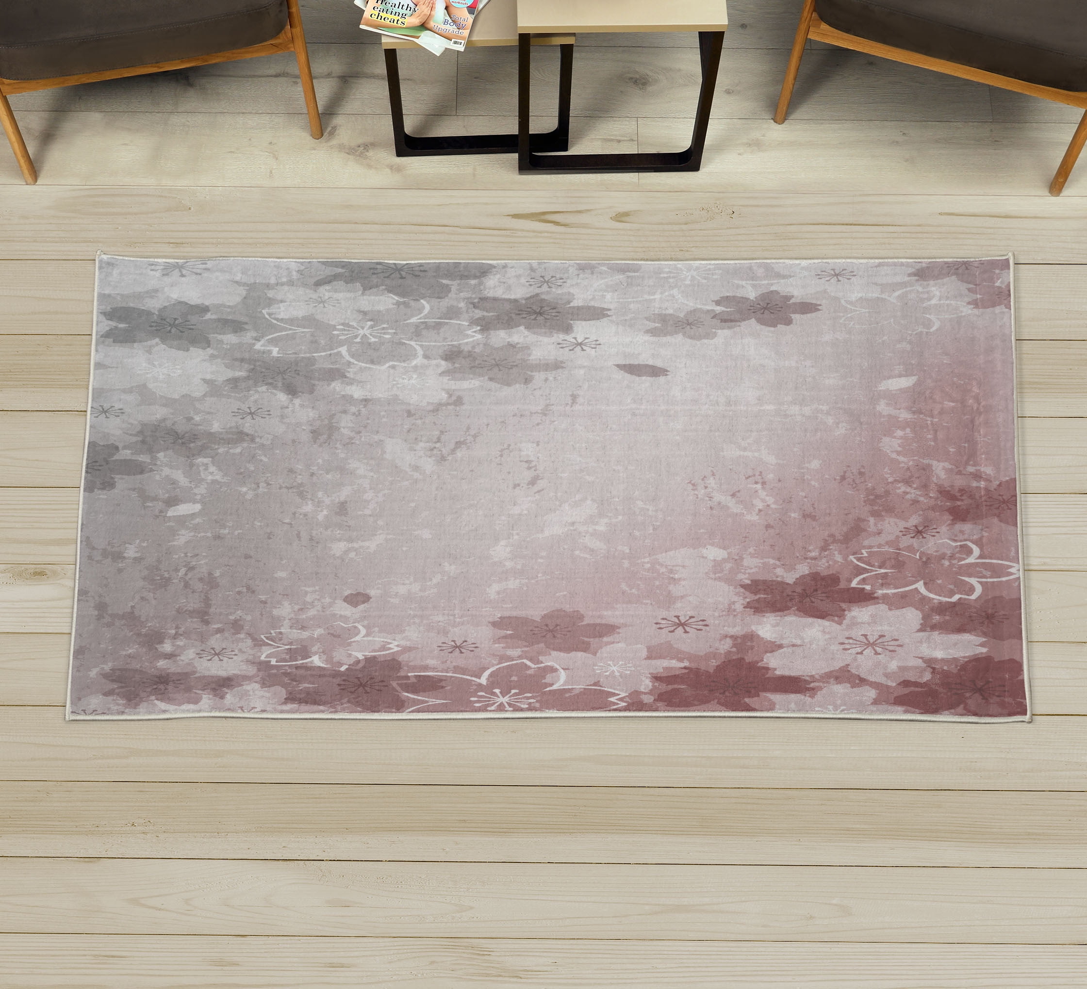Nature Decorative Rug, Cherry Blossoms Pattern in Shabby Form Style ...