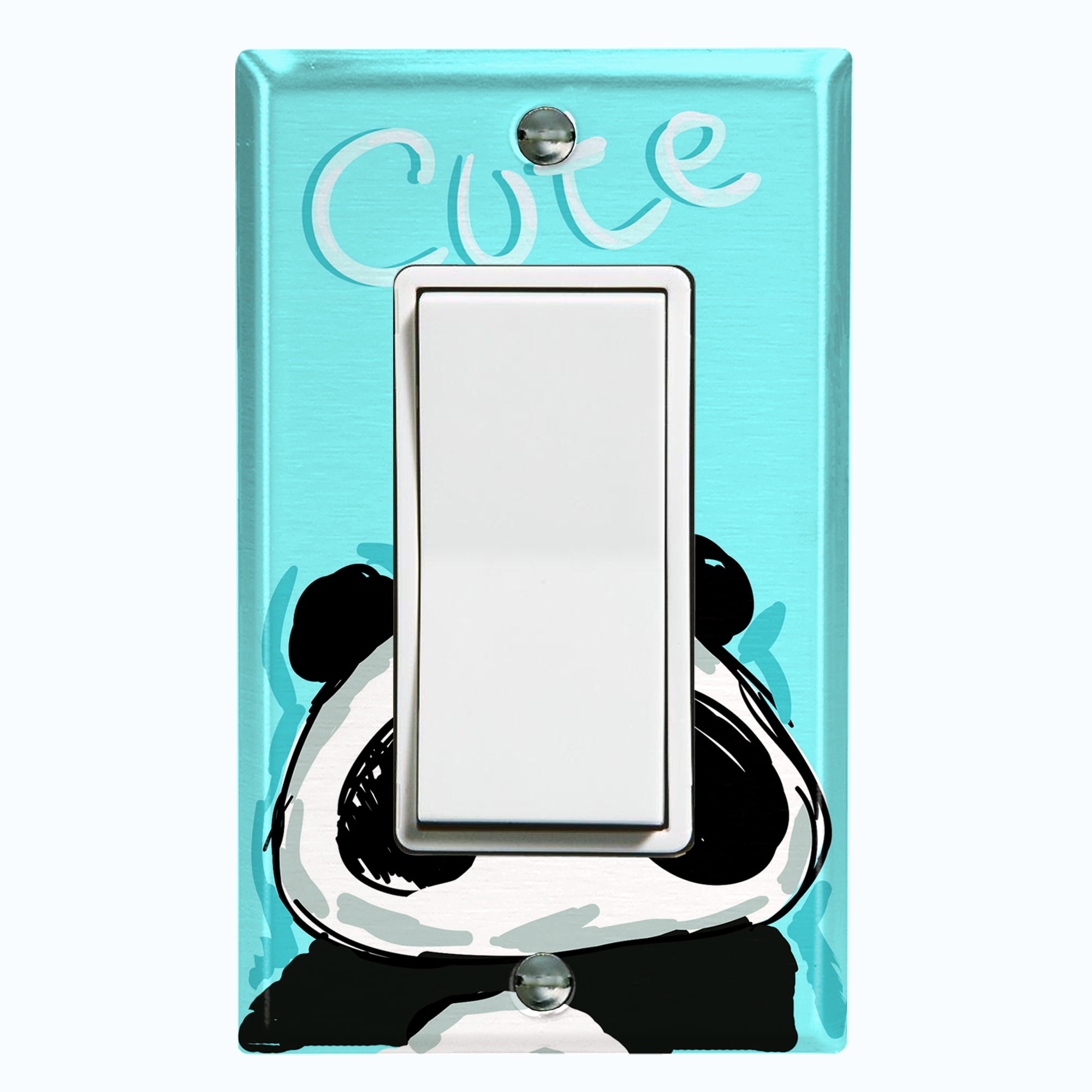 Metal Light Switch Plate Outlet Cover (Cute Panda Teal - Single Rocker ...